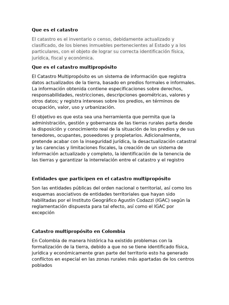 Definición y función del catastro en Colombia | PDF