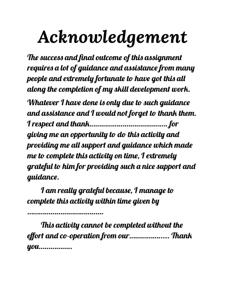 Acknowledgment of Support in Project Completion | PDF