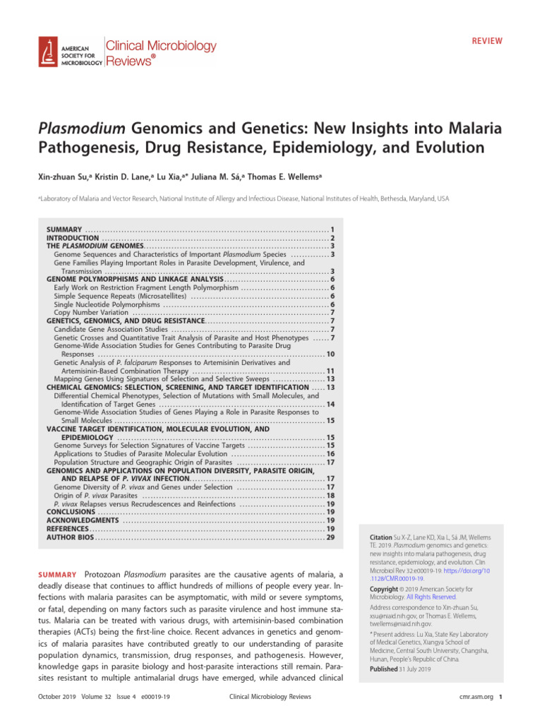 Su Et Al 2019 Plasmodium Genomics and Genetics New Insights Into Malaria Pathogenesis Drug ...