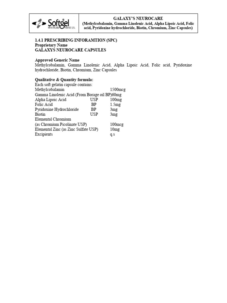 Galaxy's Neurocare Capsules Methylcobalamin - 1500mcg Gamma Linolenic ...