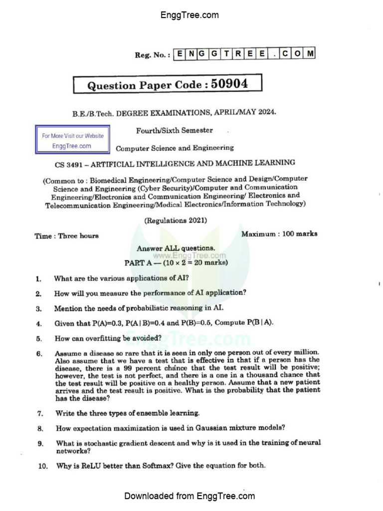 CS3491 Artificial Intelligence and Machine Learning Apr May 2024 ...