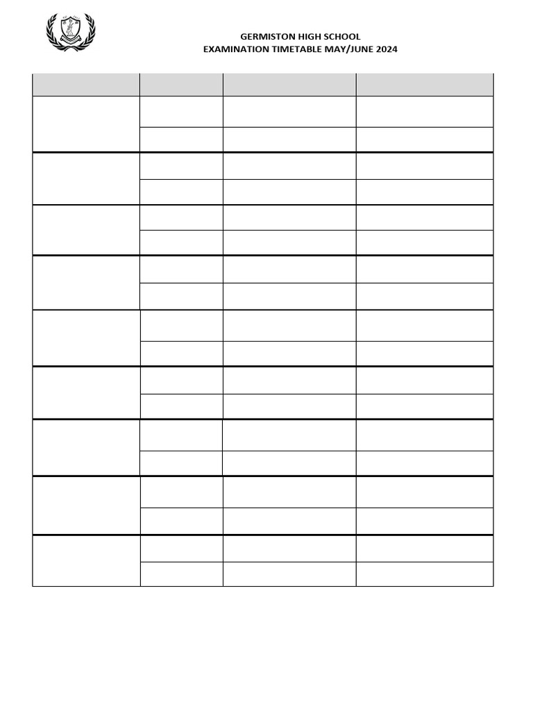 June Exam Timetable Senior | PDF