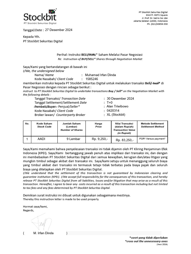 Form Transaksi Di Pasar Nego (Muhamad Irfan Dinda) | PDF