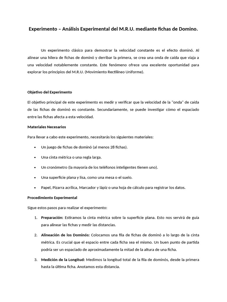 Experimentto Fichas de Domino | PDF | Velocidad | Experimentar