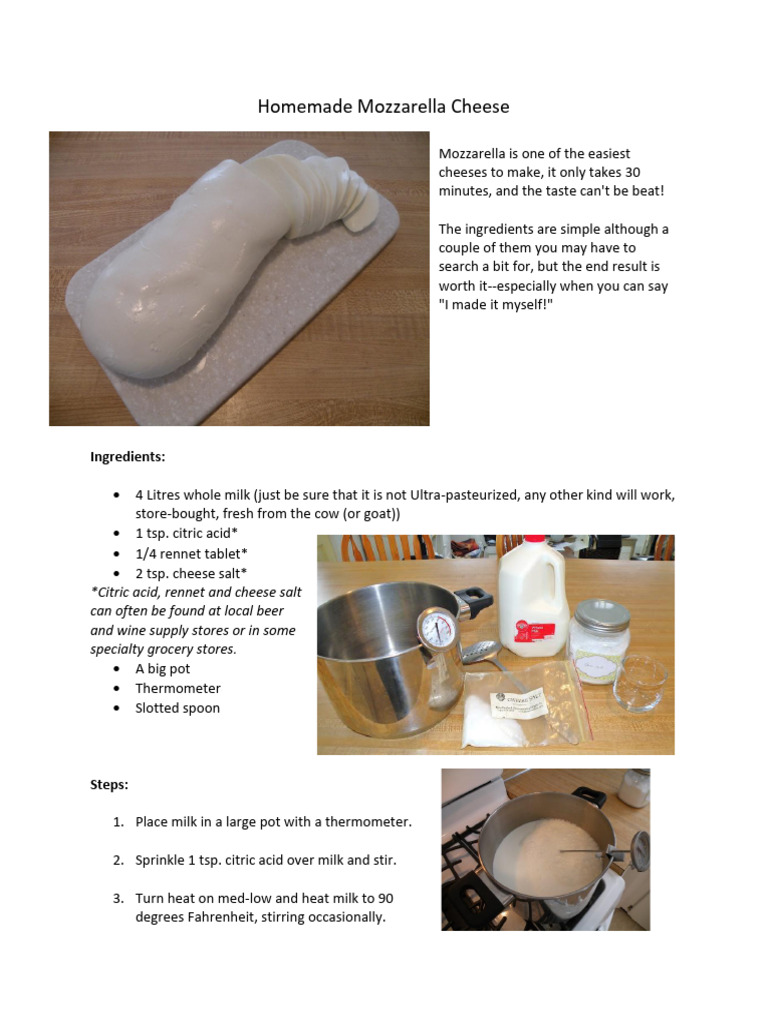 Easy Homemade Mozzarella Recipe | PDF | Mozzarella | Cheese