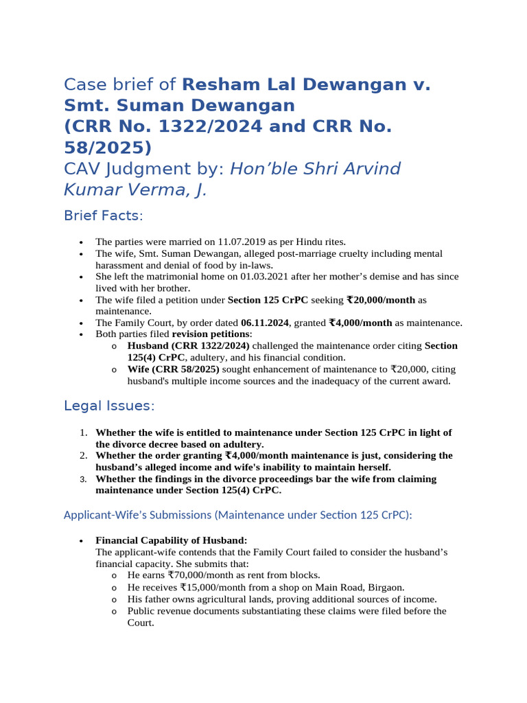 Resham Lal Dewangan v. Suman Dewangan Case Summary | PDF | Evidence ...