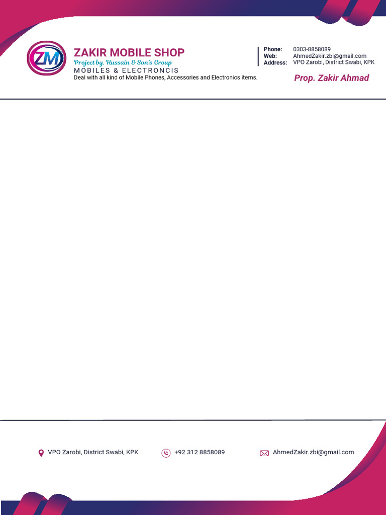 Zakir Mobile Shop Letterhead | PDF