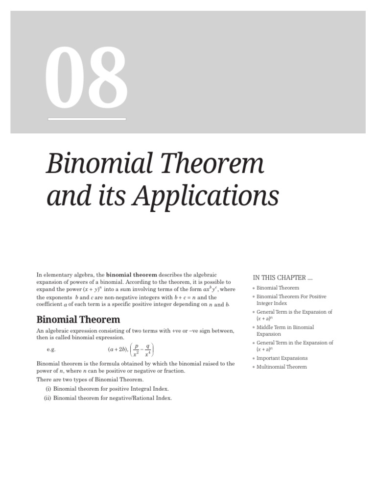 Binomial Theorem and Its Applications | PDF | Algebra | Mathematics
