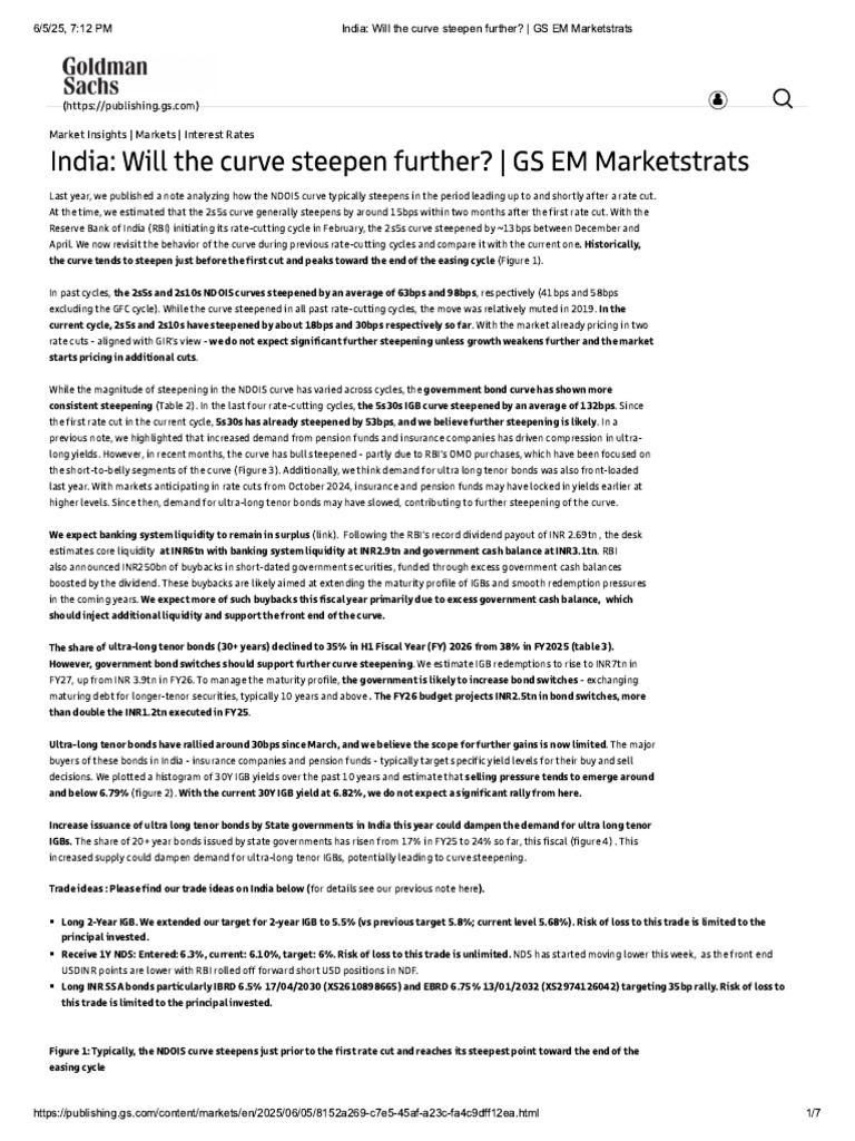 India - Will The Curve Steepen Further - GS EM Marketstrats | PDF