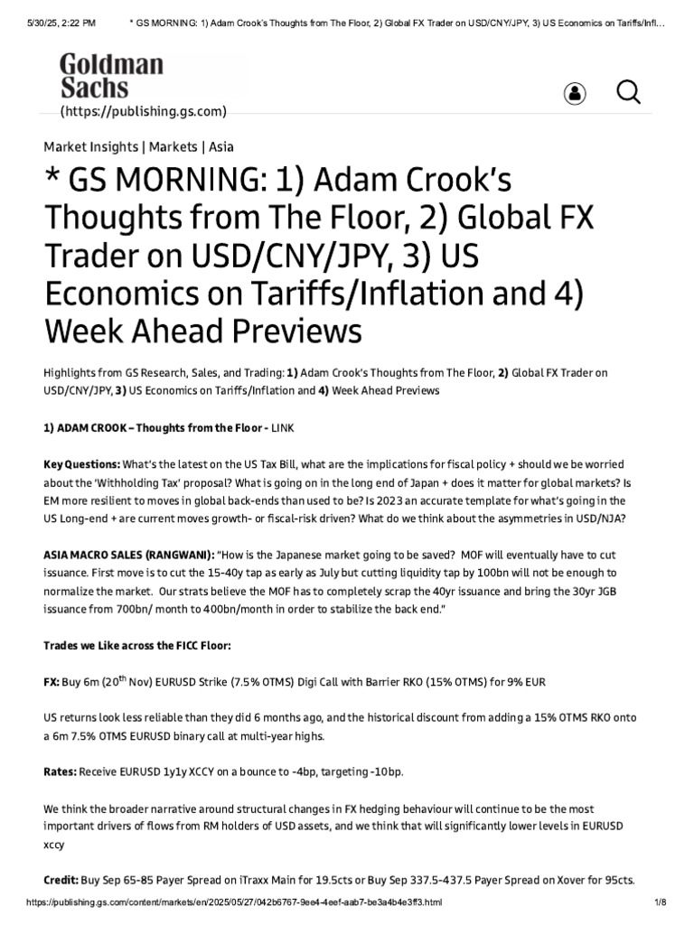 GS MORNING - 1) Adam Crook's Thoughts .. | PDF