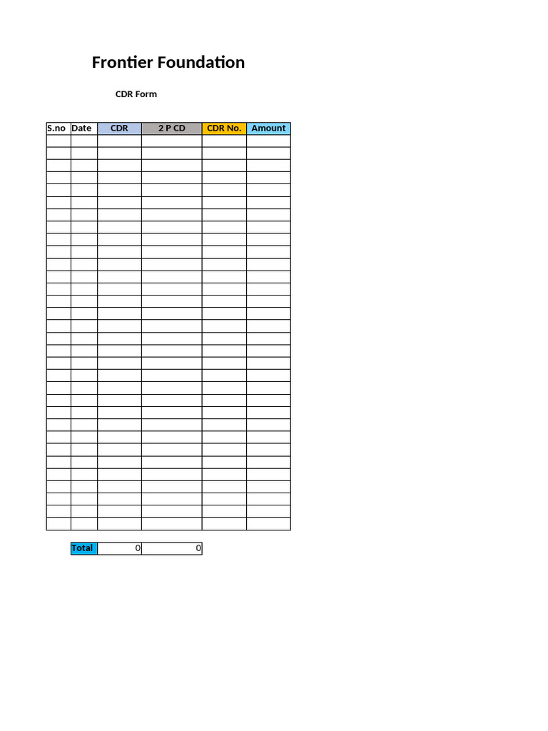 Frontier Foundation: CDR Form S.no Date CDR 2 P CD CDR No. Amount | PDF