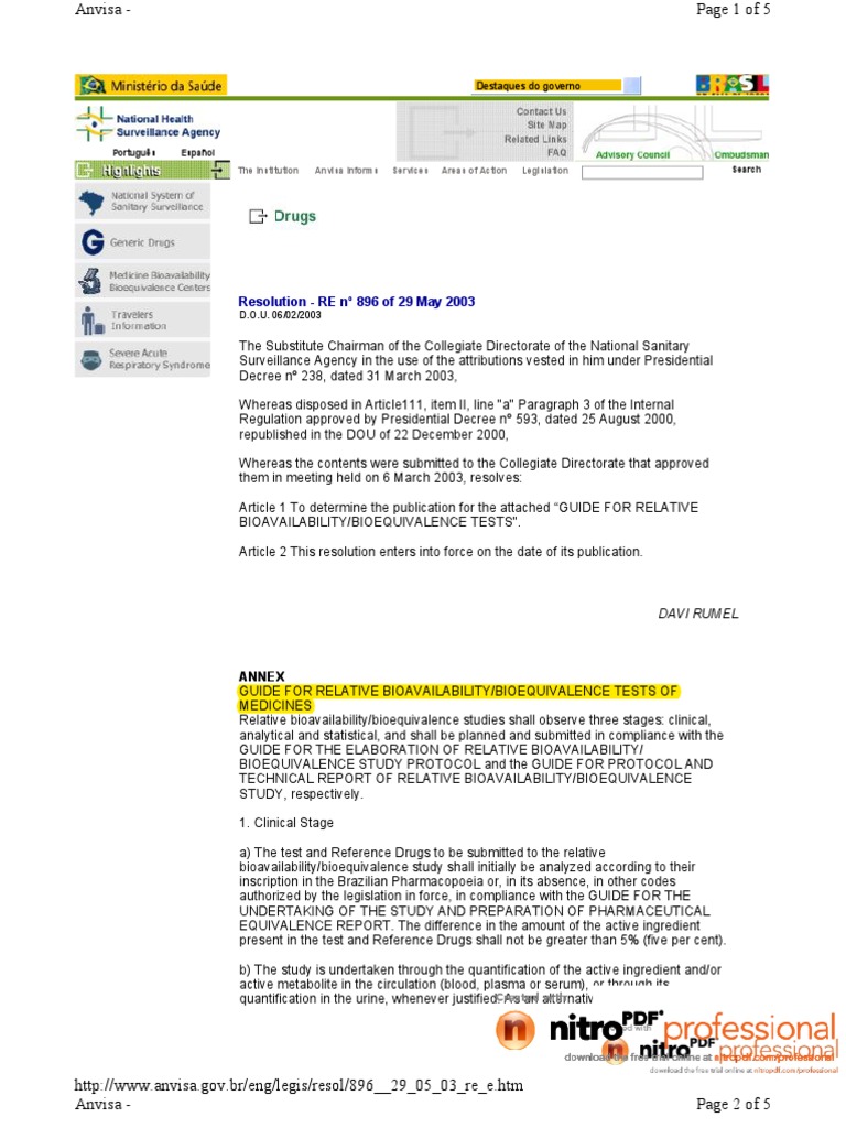 Anvisa Ba-Be Guidelines | PDF | Confidence Interval | Analysis Of Variance