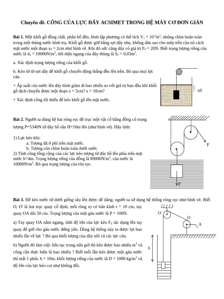 2.4. Chuyên Đề. CÔNG CỦA LỰC ĐẨY ACSIMET TRONG HỆ MÁY CƠ ĐƠN GIẢN | PDF