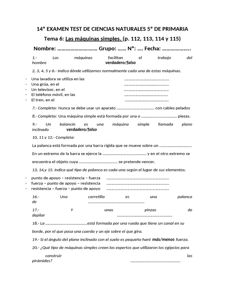 Sabrina Test Máquinas Simples | PDF | Palanca