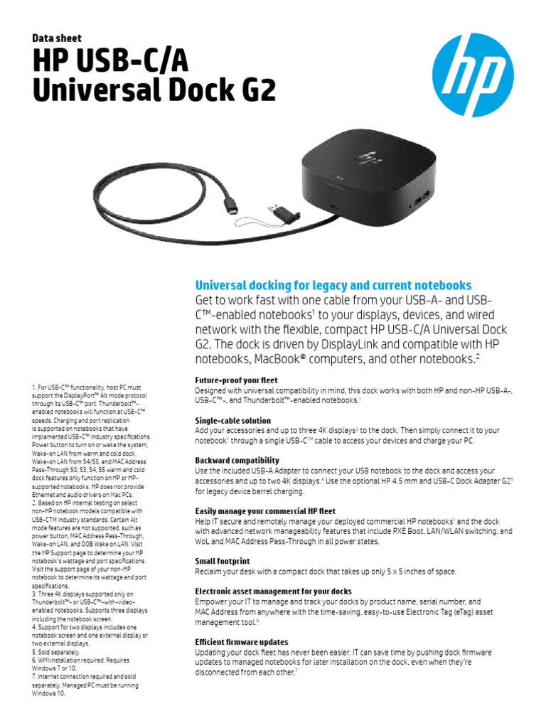 HP USB-C/A Universal Dock G2 Overview | PDF | Laptop | Usb