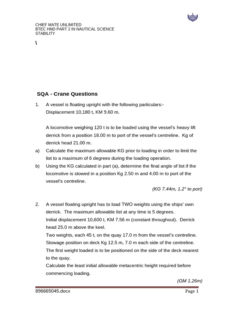 Nautical Science Stability Calculations | PDF | Water Transport | Watercraft