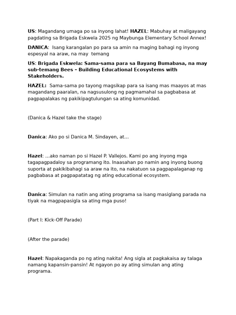 Emcee Script Brigada | PDF