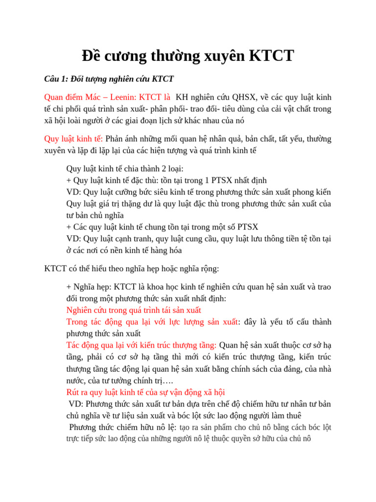 Đề cương thường xuyên KTCT | PDF