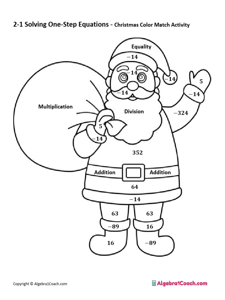 2 1 Solving One Step Equations SE Christmas Color Match Activity | PDF