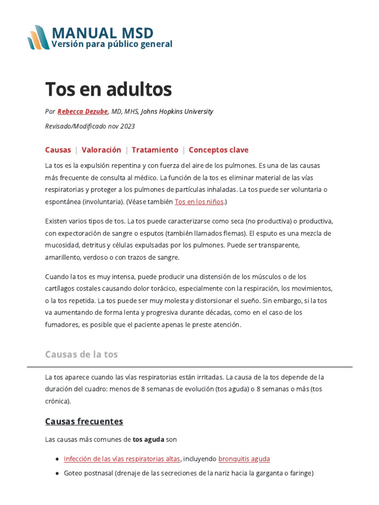 Tos en Adultos - Trastornos Del Pulmón y Las Vías Respiratorias ...
