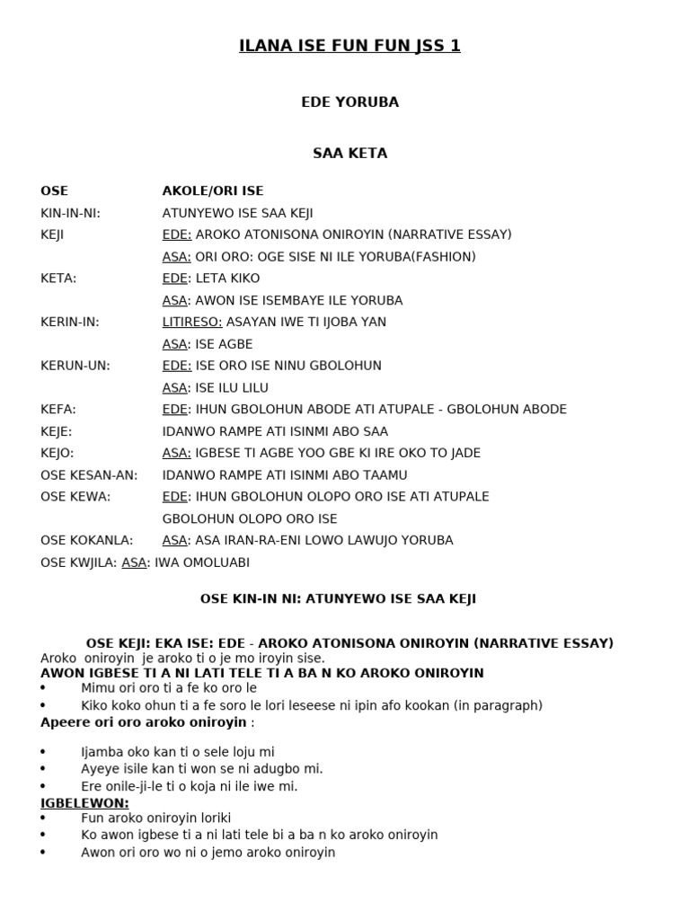Jss 1 Yoruba | PDF