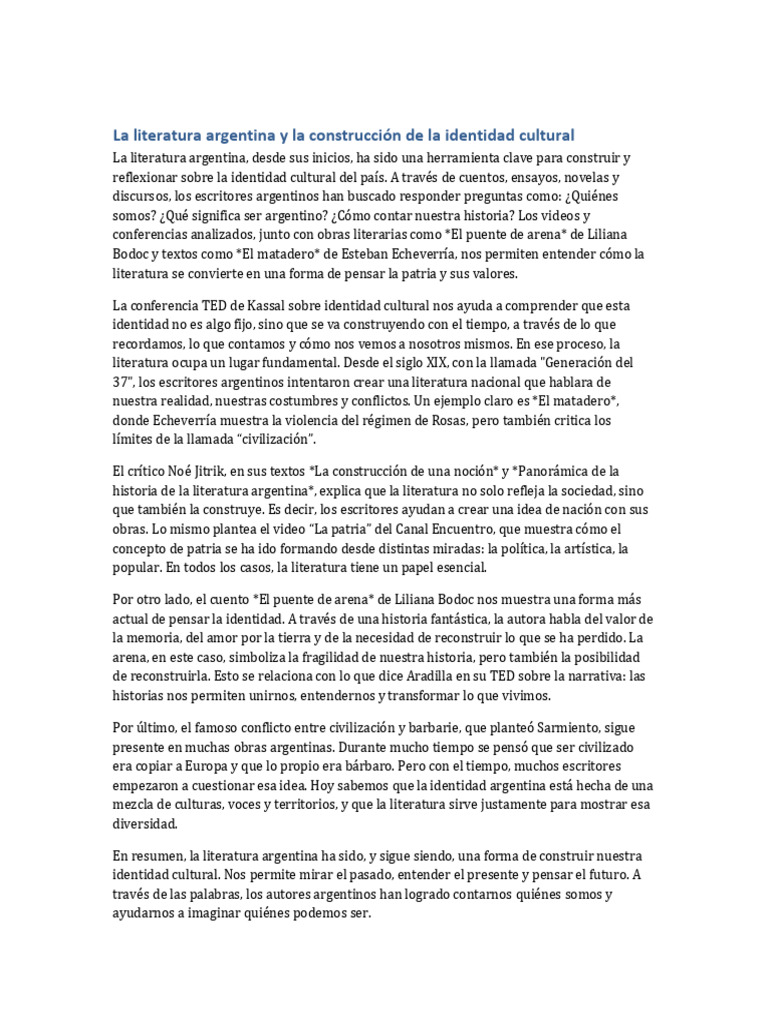 Literatura Argentina Identidad Cultural | PDF | Educación en artes ...