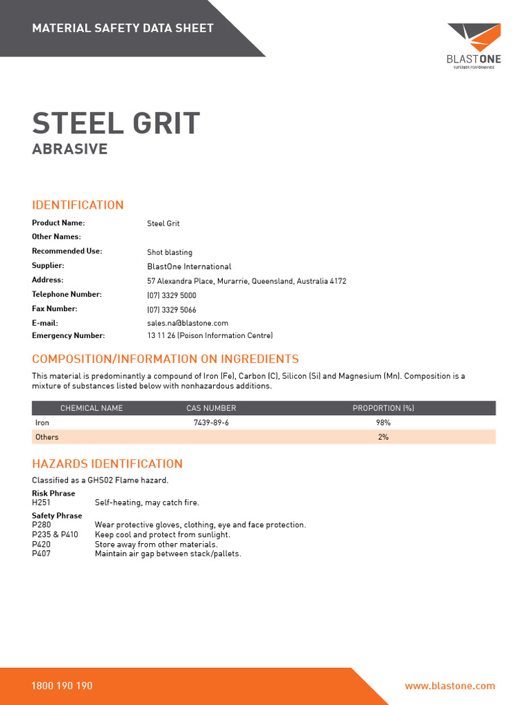 MSDS for Steel Grit Safety Symbols | PDF | Toxicity | Personal ...