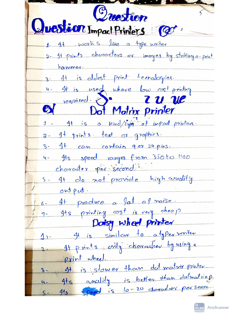 Types of Impact Printer (This Is Taken From 1st Year Computer Book) | PDF