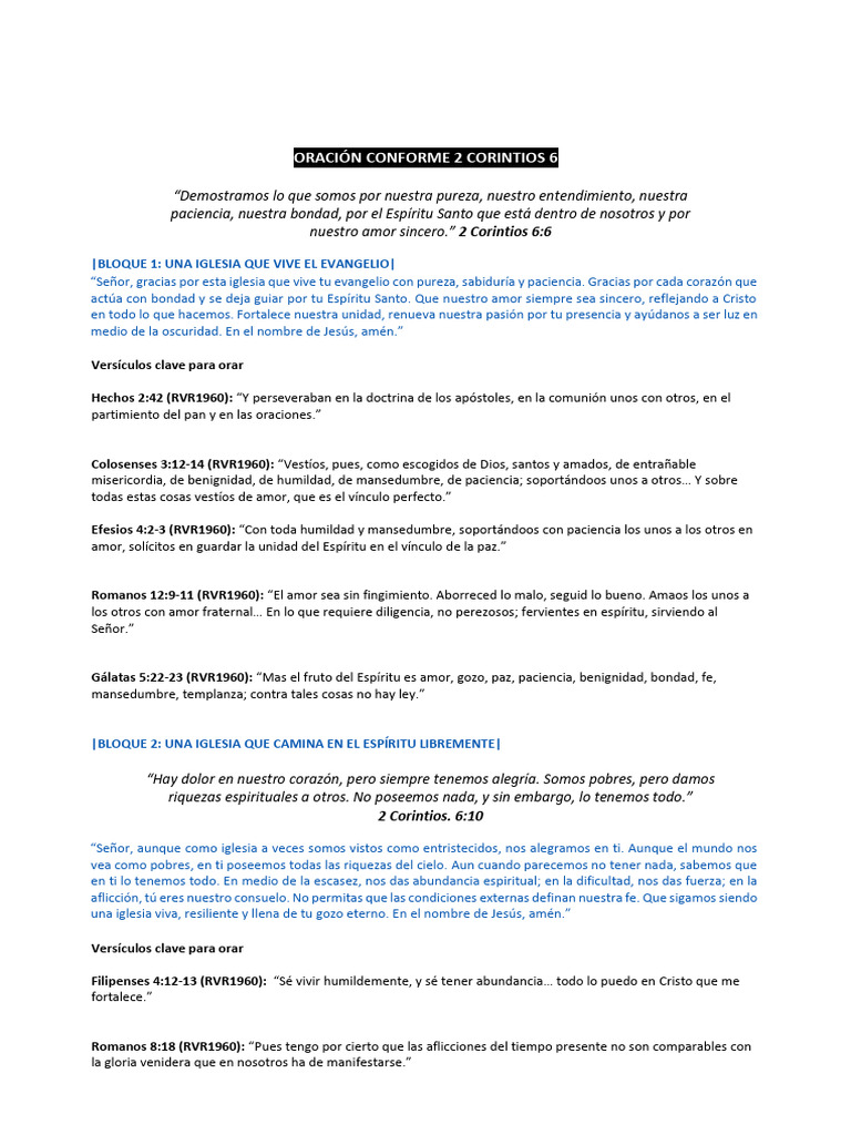 Oración 2 Corintios 6 | PDF | Oración | Amor