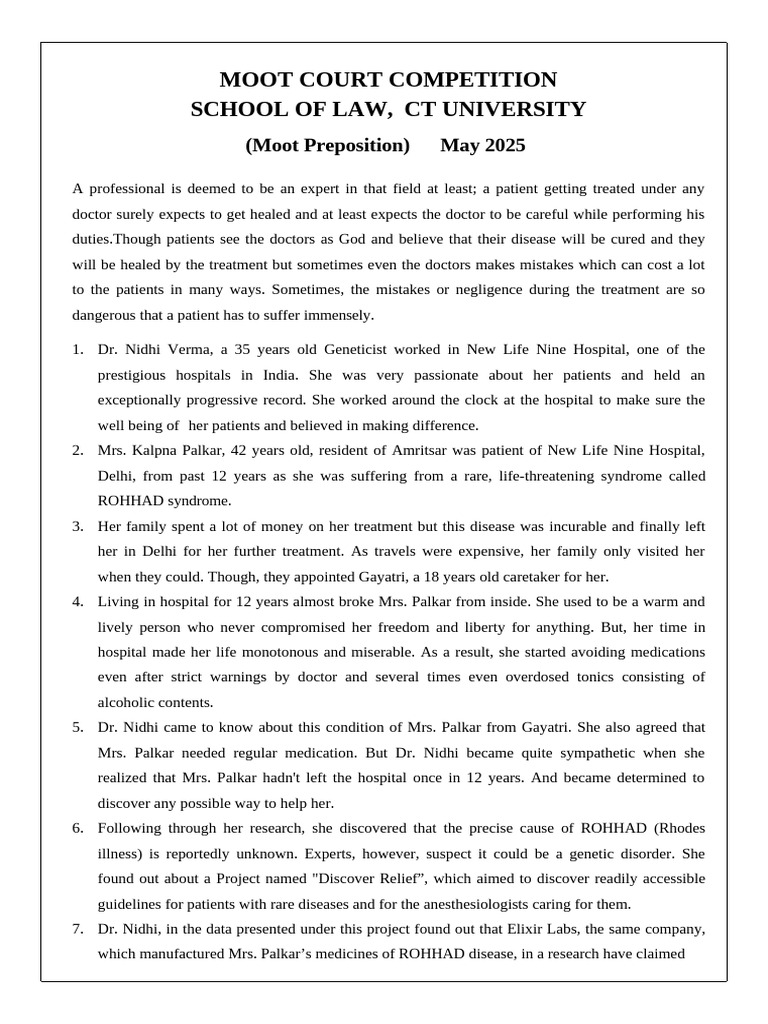 Moot Preposition ETT 2025 | PDF | Hospital | Medicine