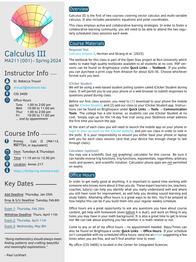 Calculus III Course Overview and Details | PDF | Homework | Mathematics