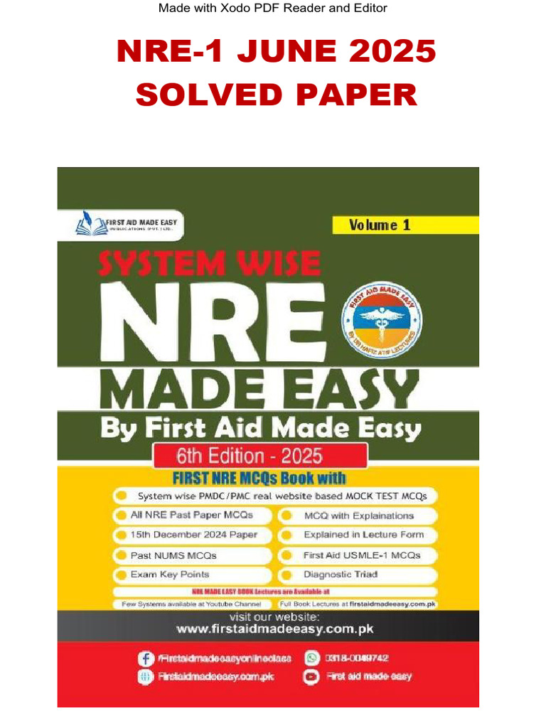 NRE - 1 1 June 25 Exam Solved by FAME-2 | PDF | Human Diseases And Disorders | Clinical Medicine