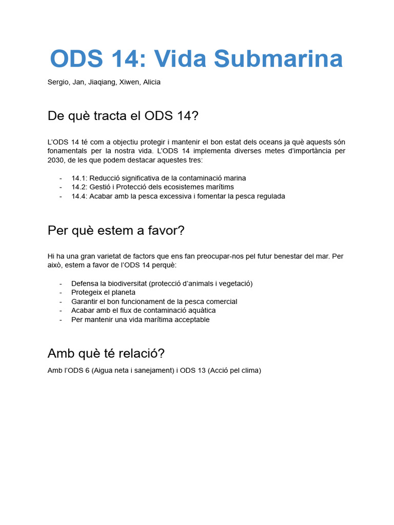 ODS 14 Vida Submarina | PDF