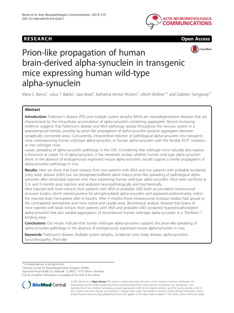 Bernis 2015 - Prion-Like Propagation of Human Brain-Derived Alpha-Synuclein in Transgenic Mice ...