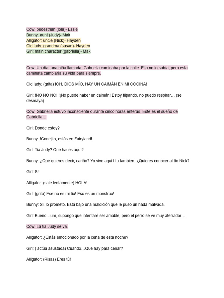 Spanish Puppet Show Script - Essie, Hayden, Makenzie | PDF