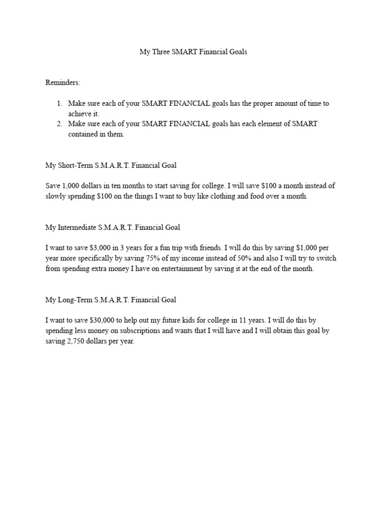 My Three SMART Financial Goals | PDF