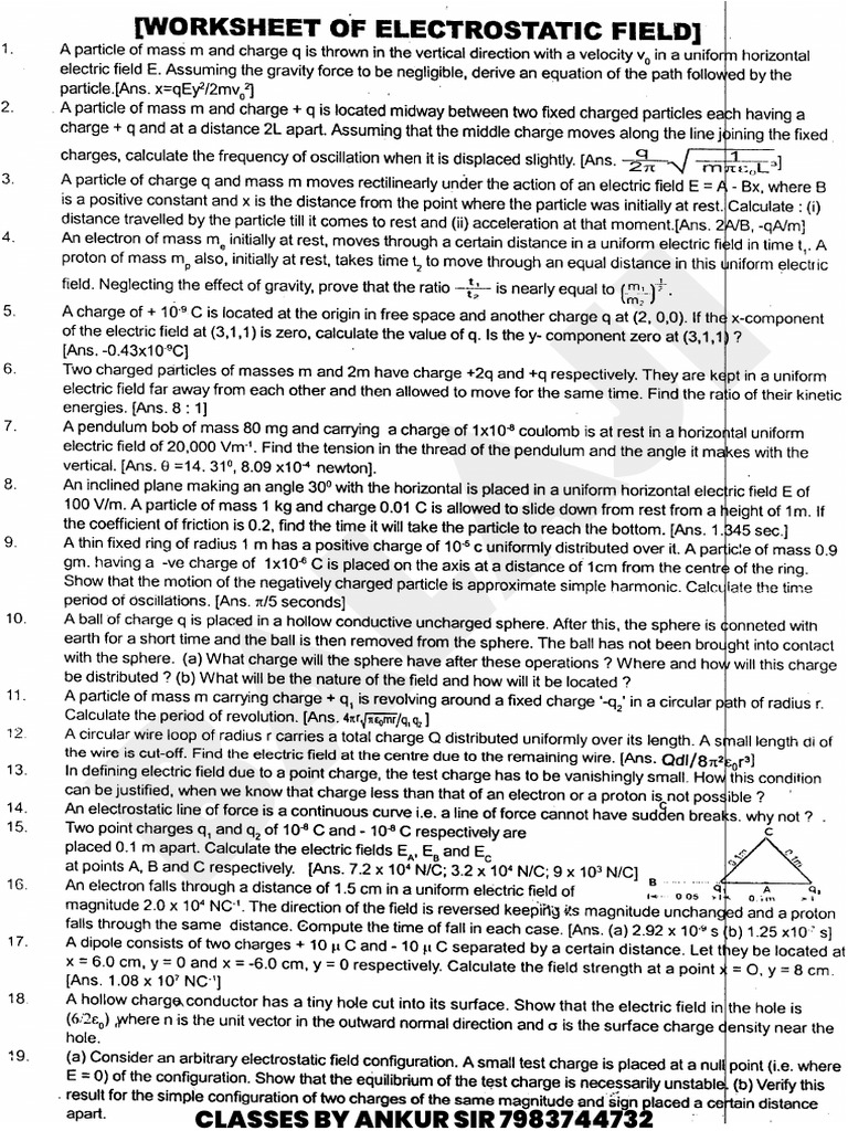 Worksheet Electric Field | PDF