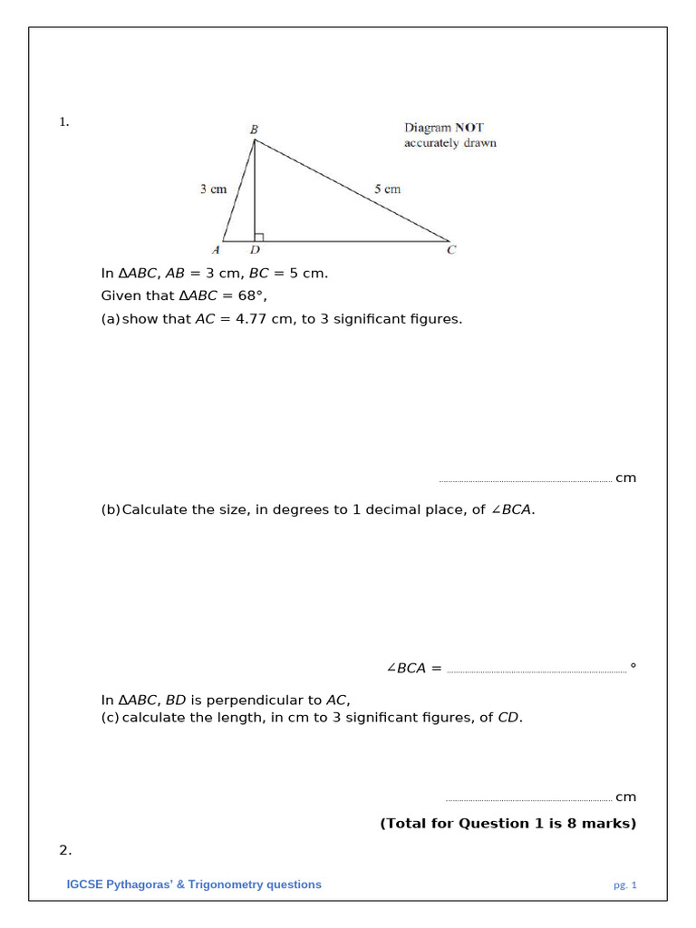 Pythagoras' & Trigonometry Past Paper Questions | PDF | Circle | Area