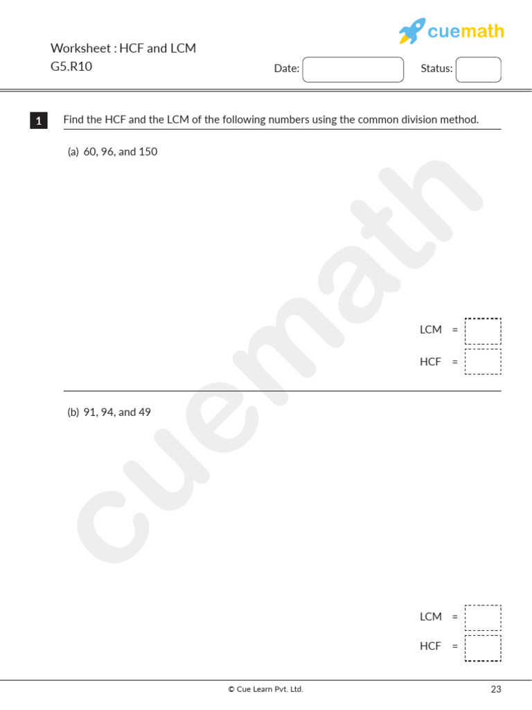 HCF and LCM Worksheet for Grade 5 | PDF