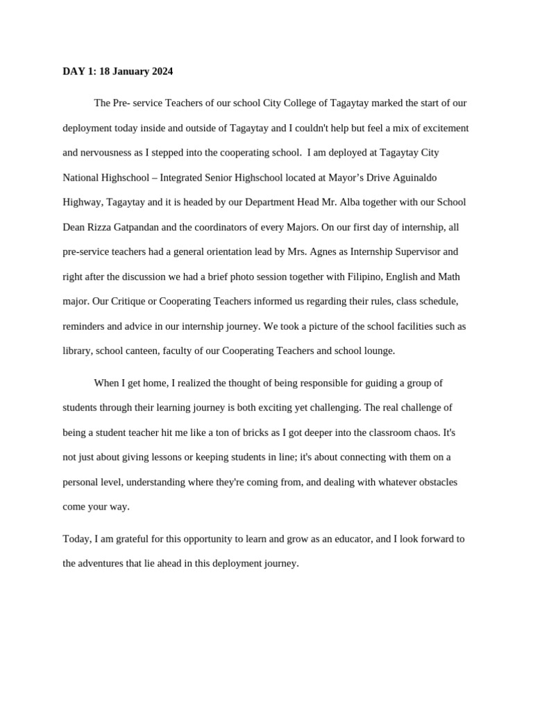 Student Teacher Internship Journey | PDF | Teachers | Classroom