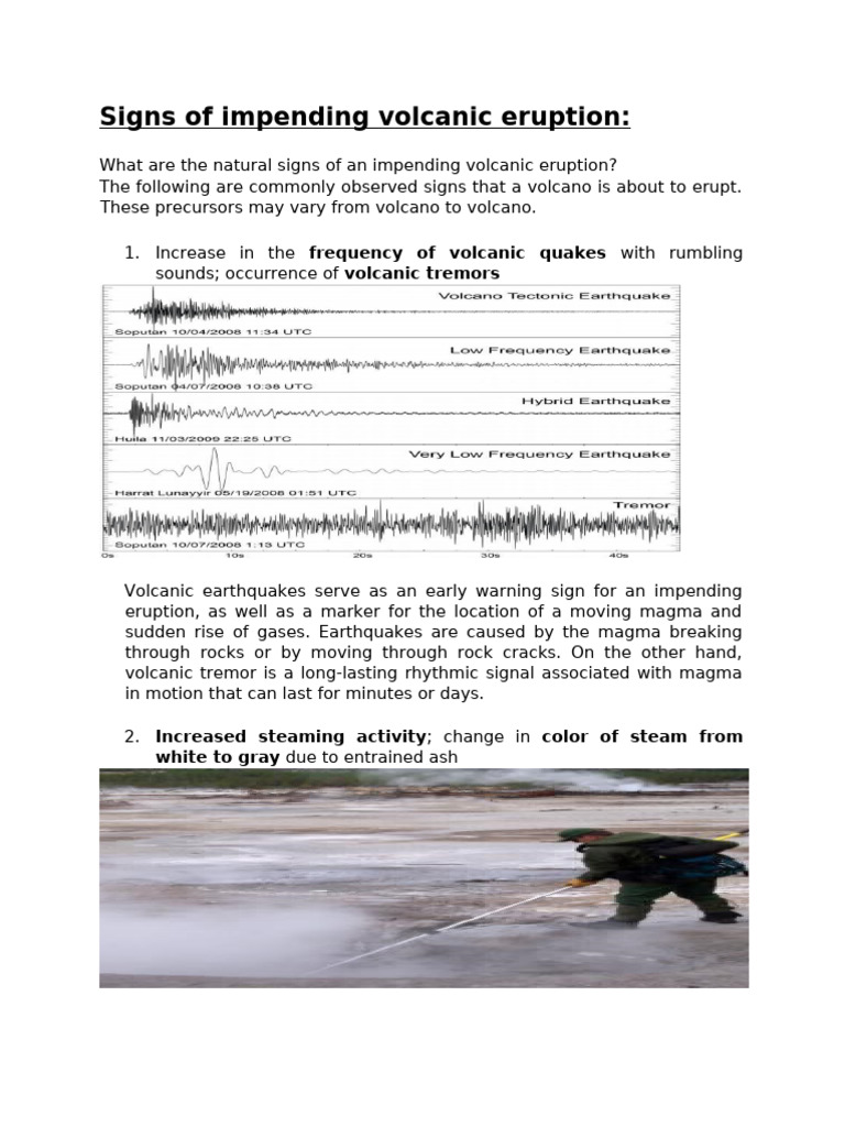 Signs of Impending Volcanic Eruption | PDF | Volcano | Types Of Volcanic Eruptions