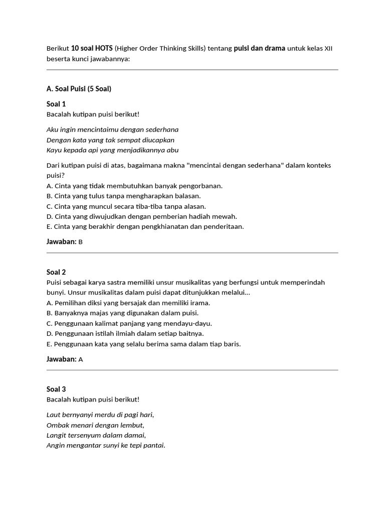 Berikut 10 Soal HOTS | PDF