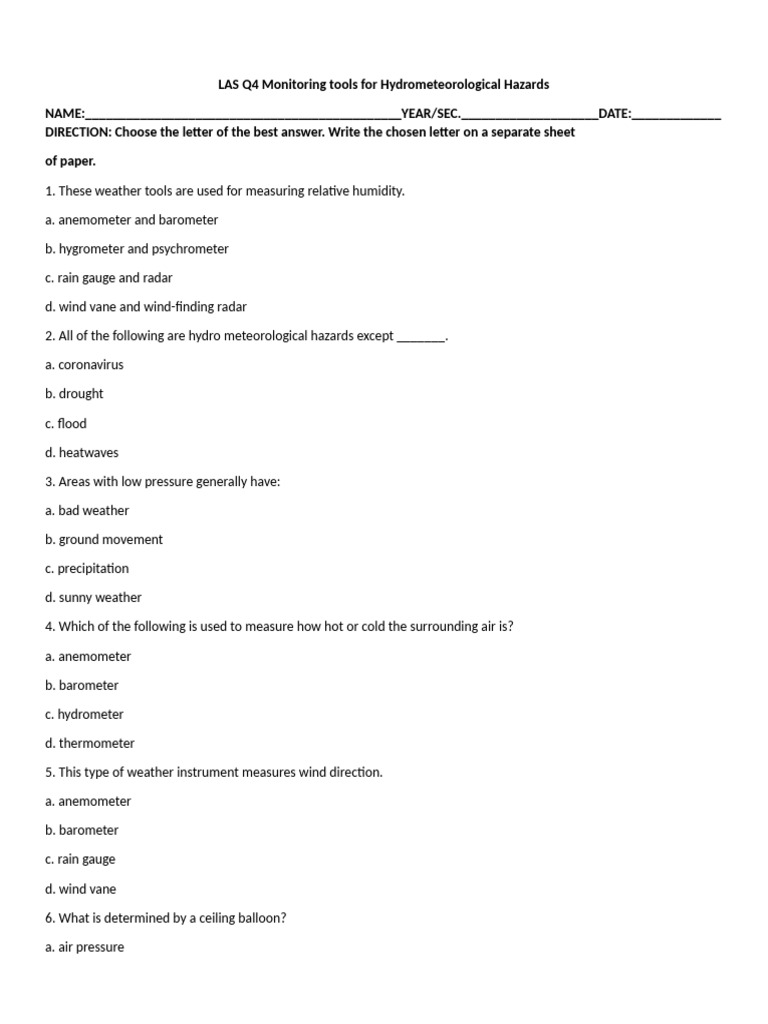 LAS Q4 Monitoring Tools For Hydrometeorological Hazards | PDF ...
