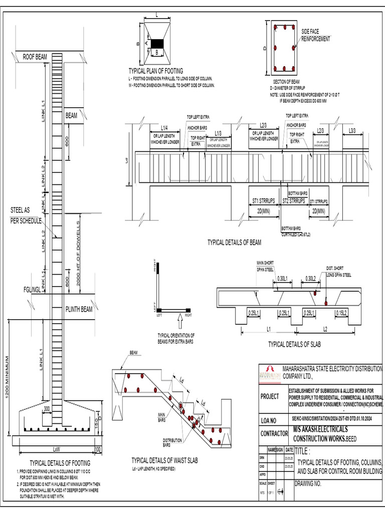 7.typical Details of Footing, Columns, and Slab For Control Room ...