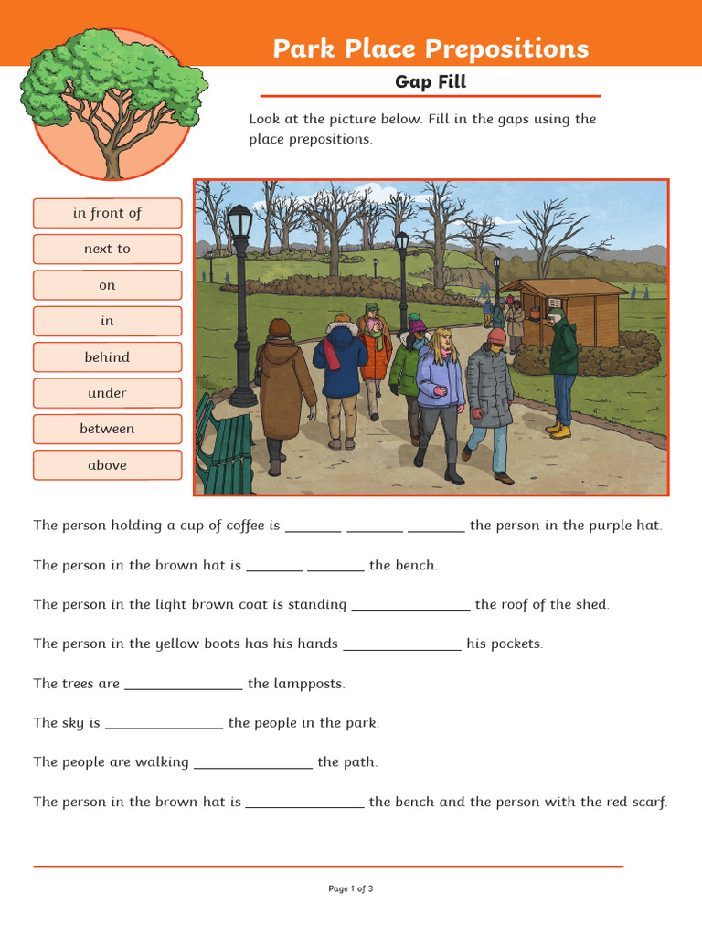 Park Place Prepositions Fill The Gap Activities | PDF