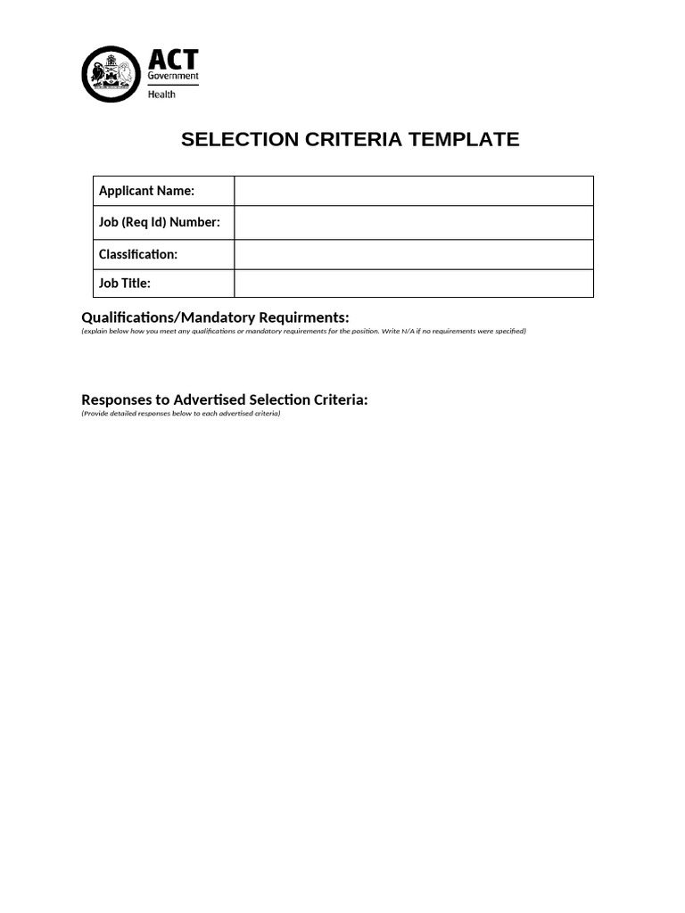 Template For Addressing Selection Criteria 1 1 | PDF