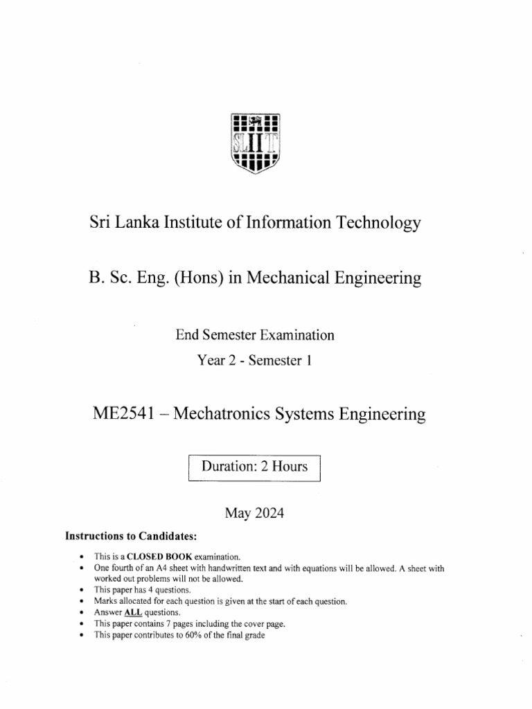 ME2541-Mechatronics Systems Engineering | PDF
