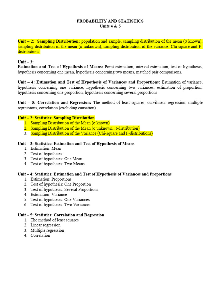 UNIT 2,3, 4 material | PDF | Standard Error | Variance