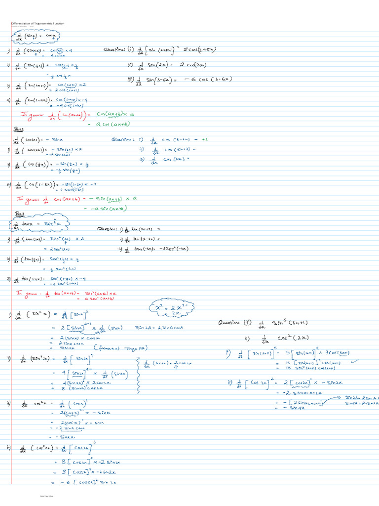 Differentiation of Trigonometric Function | PDF