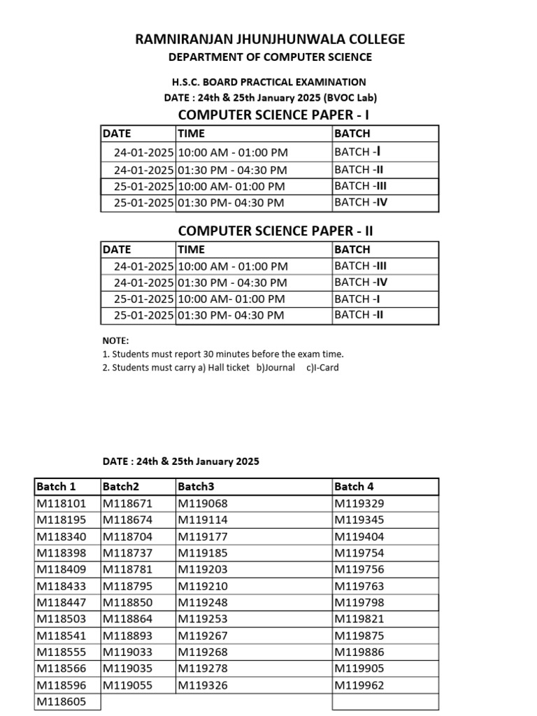 Computer Science Board Practical Exam Schedule Jan 2025 | PDF